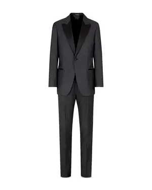 Emporio Armani G Line Regular Fit Single Breasted Peak Lapel Tuxedo In Wool Silk Blend - Black Beauty