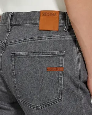 Zegna Roccia Slim Fit Stone Washed Denim Jeans - Grey