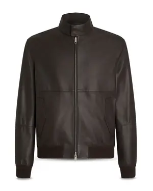Zegna Nappa Leather Bomber Jacket - Dark Brown