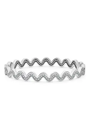 Lagos Caviar Spark Diamond Wave Bangle - Silver