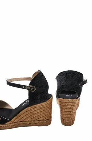 VISCATA Aiguablava Canvas Espadrille Wedge Sandals - Black