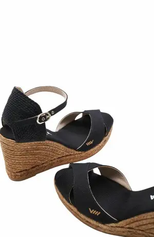 VISCATA Aiguablava Canvas Espadrille Wedge Sandals - Black