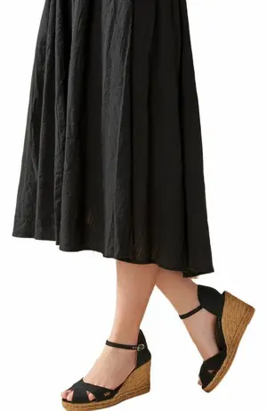 VISCATA Aiguablava Canvas Espadrille Wedge Sandals - Black