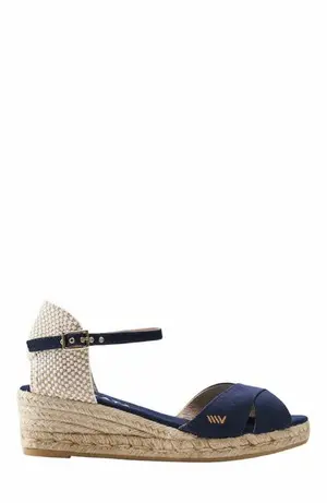 VISCATA Salina Canvas Espadrille Sandal Wedges - Navy