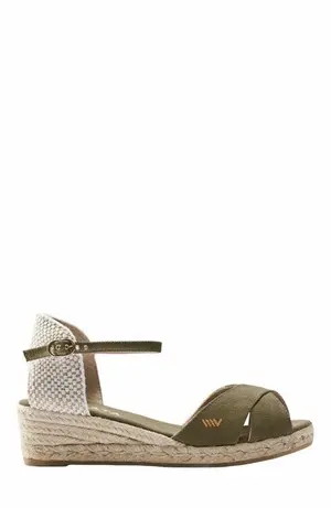 VISCATA Salina Canvas Espadrille Sandal Wedges - Olive