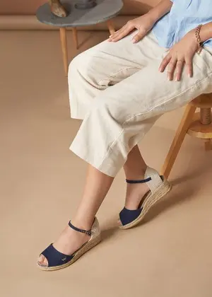 VISCATA Cavall Canvas Espadrille Wedge Sandals - Navy