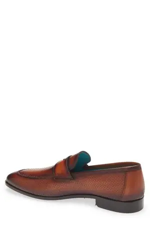Mezlan Cueva Perforated Penny Loafer - Cognac Rust