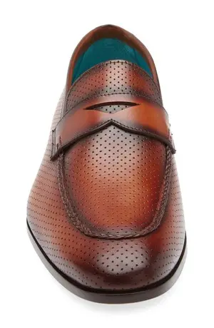 Mezlan Cueva Perforated Penny Loafer - Cognac Rust