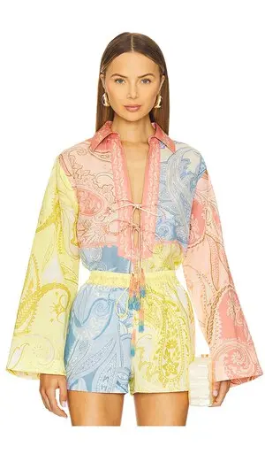 Hemant & Nandita Drop Shoulder Printed Tunic With Beaded Tie Detail