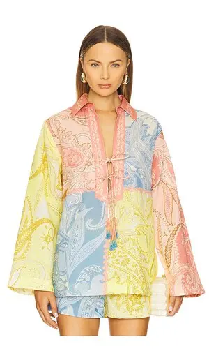 Hemant & Nandita Drop Shoulder Printed Tunic With Beaded Tie Detail