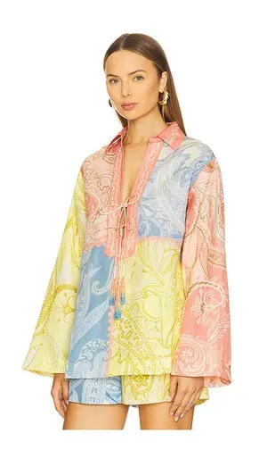 Hemant & Nandita Drop Shoulder Printed Tunic With Beaded Tie Detail