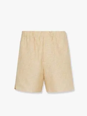Fendi Jacquard Linen And Cotton Bermuda Shorts With Allover Ff Motif - Yellow