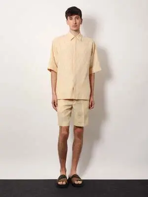 Fendi Jacquard Linen And Cotton Bermuda Shorts With Allover Ff Motif - Yellow