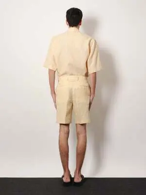 Fendi Jacquard Linen And Cotton Bermuda Shorts With Allover Ff Motif - Yellow