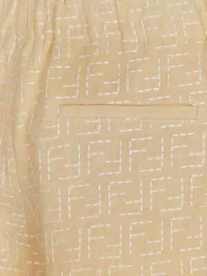 Fendi Jacquard Linen And Cotton Bermuda Shorts With Allover Ff Motif - Yellow