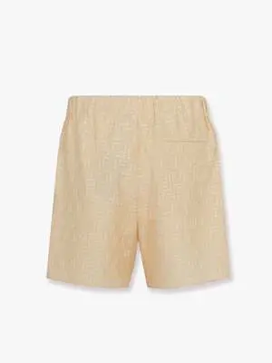 Fendi Jacquard Linen And Cotton Bermuda Shorts With Allover Ff Motif - Yellow