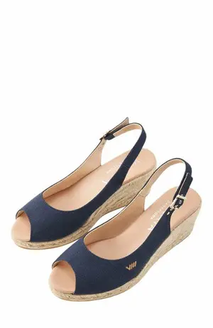 VISCATA Gavina Canvas Espadrille Wedge Sandals - Navy Blue