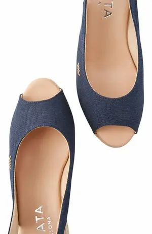 VISCATA Gavina Canvas Espadrille Wedge Sandals - Navy Blue