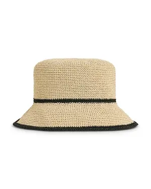 REISS Edith Stripe Straw Bucket Hat - Natural