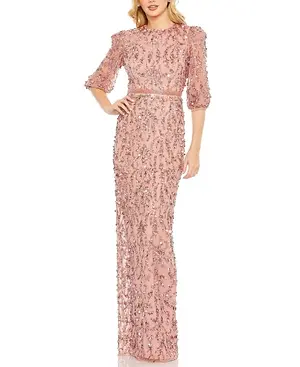 Mac Duggal Mac Duggal Sequined Elbow Sleeve Gown Rosewood