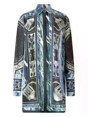 Roberto Cavalli Printed Silk Long Shirt - Blue