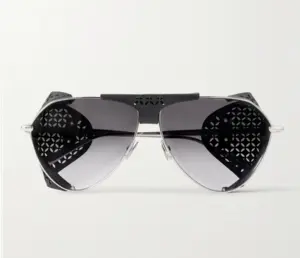 ALAÏA EYEWEAR Aviator-style Perforated Leather And -tone Sunglasses - Silver