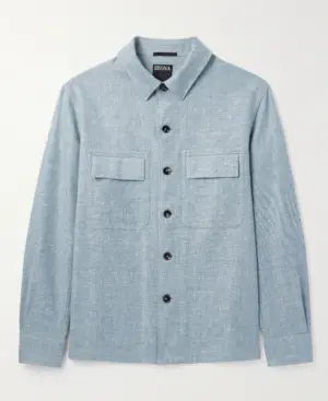 Zegna Leather-Trimmed Woven Overshirt Teal