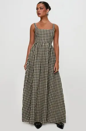 Princess Polly Cartmel Gingham Check Maxi Dress - Black