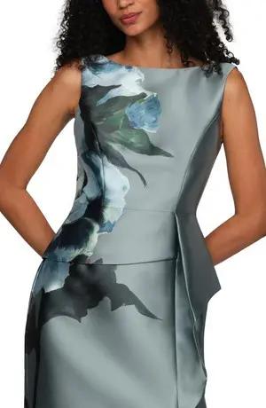 KAY UNGER Luciana Placed Floral Column Gown - Iceberg