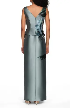 KAY UNGER Luciana Placed Floral Column Gown - Iceberg