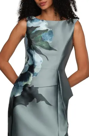 KAY UNGER Luciana Placed Floral Column Gown - Iceberg