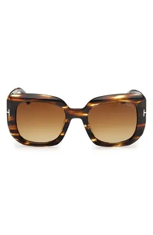 TOM FORD Carla Square Sunglasses - Shiny Brown Striped Honey