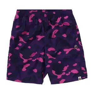 A BATHING APE Color Camo Ape Head Beach Shorts - Purple