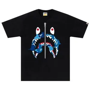 A BATHING APE Abc Camo Rebuild Shark Tee /blue - Black