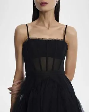 Bcbgmaxazria Oly Ruffle Tiered Corset Gown - Black