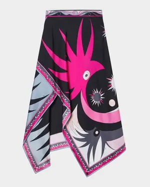 Emilio Pucci Emilio Pucci Stella-Print Asymmetric Maxi Skirt Nero/fuxia