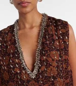 Dries Van Noten Floral Embellished Georgette Midi Dress