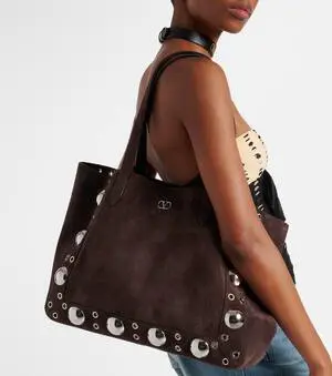 Valentino Garavani Nellcote Medium Studded Suede Shopper - Brown