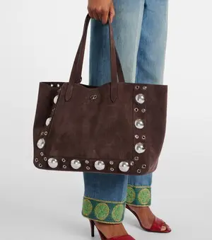 Valentino Garavani Nellcôte Studded Suede Shopper - Brown