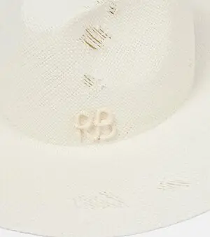 Ruslan Baginskiy Straw Fedora With Faux Pearl Embellishment