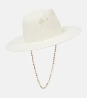Ruslan Baginskiy Straw Fedora With Faux Pearl Embellishment