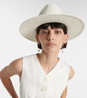 Ruslan Baginskiy Straw Fedora With Faux Pearl Embellishment