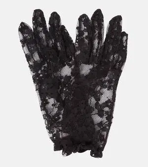 Valentino Garavani Vlogo Lace Gloves - Black