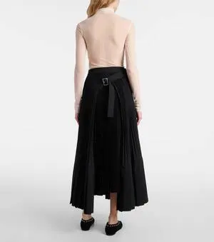 Junya Watanabe Plissé Wool-blend Maxi Skirt