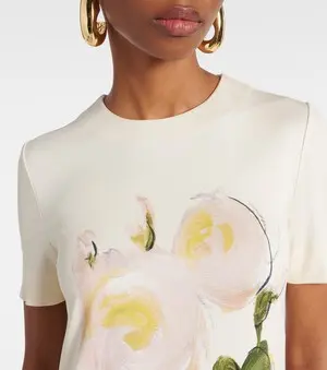 Oscar De La Renta Painted Roses Jersey Maxi Dress