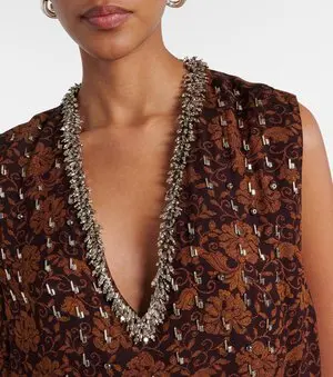 Dries Van Noten Floral Embellished Georgette Midi Dress