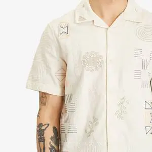 WAX LONDON Didcot Doodle Embroidery Vacation Shirt - Ecru/multi