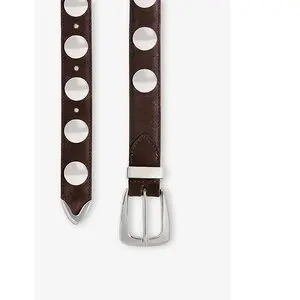 Khaite Benny Studded Suede Belt - Coffee