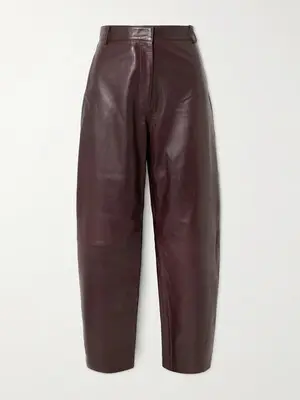 ST. AGNI Leather Tapered Trousers - Burgundy