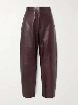 ST. AGNI Leather Tapered Trousers - Burgundy